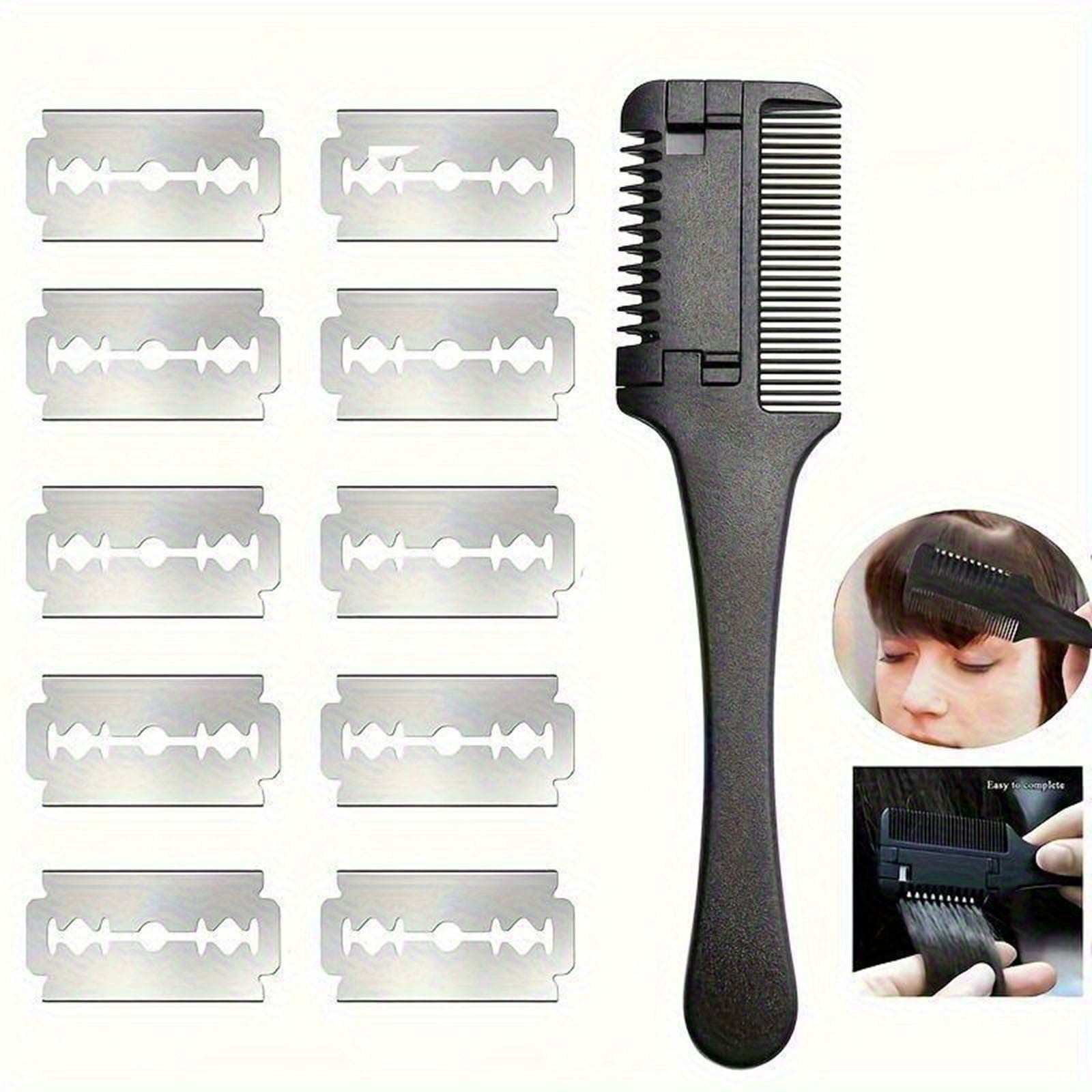 YLjuxozw Hair Cutting Comb Set with 10 Razors, Double Edge Razor ...