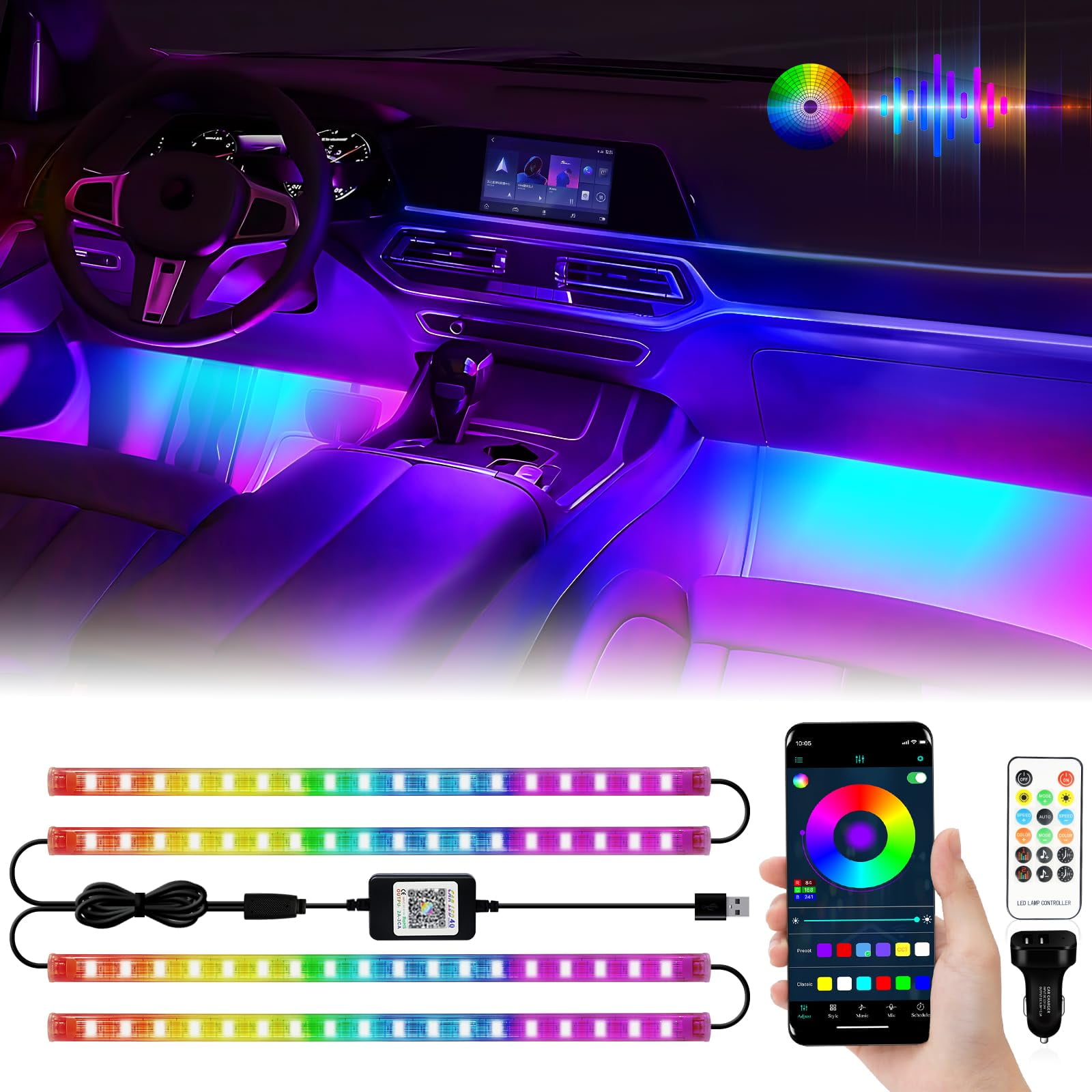 YM E-Brightt 72 LED Interior Car BSL1 Strip Lights for Car App Control ...