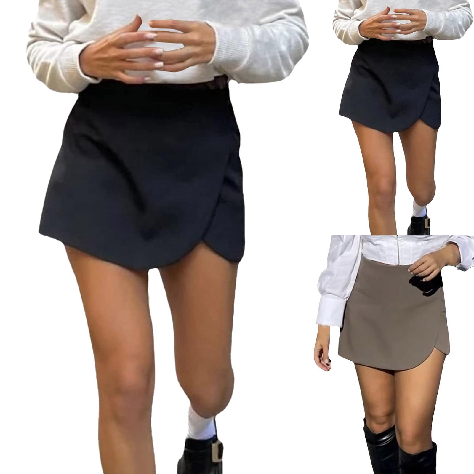 YM Women's Skirts Mini Skort High Waisted Dressy Wrap Asymmetrical ...