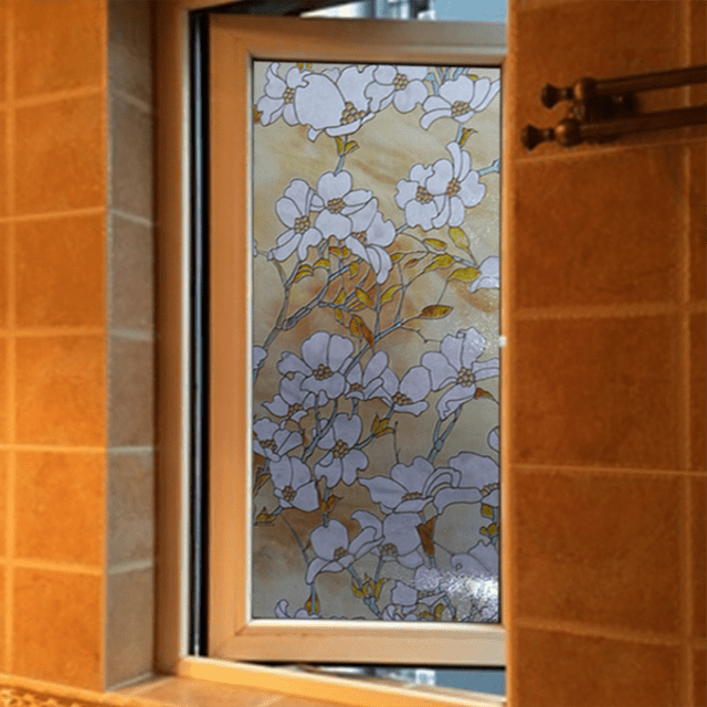 YM YOUMU 3D Static Cling Window Films Frosted Stained Camellia Glass ...