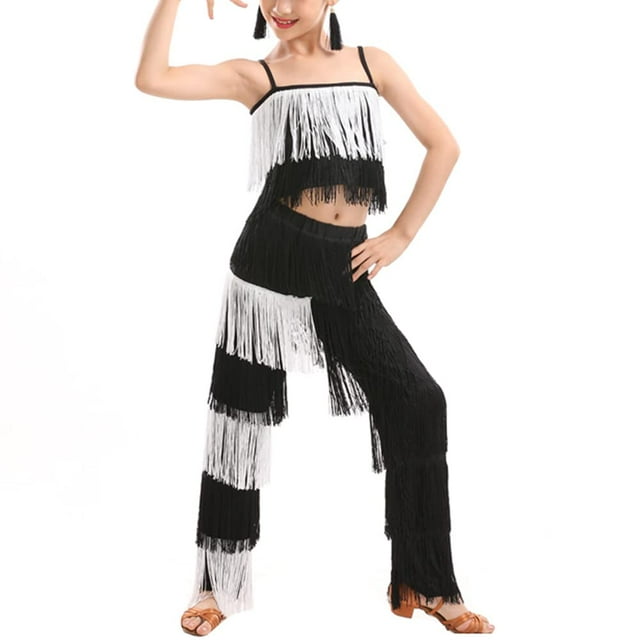 YM YOUMU Girls 2 Piece Set Latin Ballroom Dance Costume Set Tassel ...