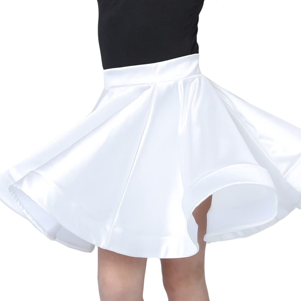 YM YOUMU Girls A-line Latin Dance Skirt Shiny Pleated Swing Dancewear ...