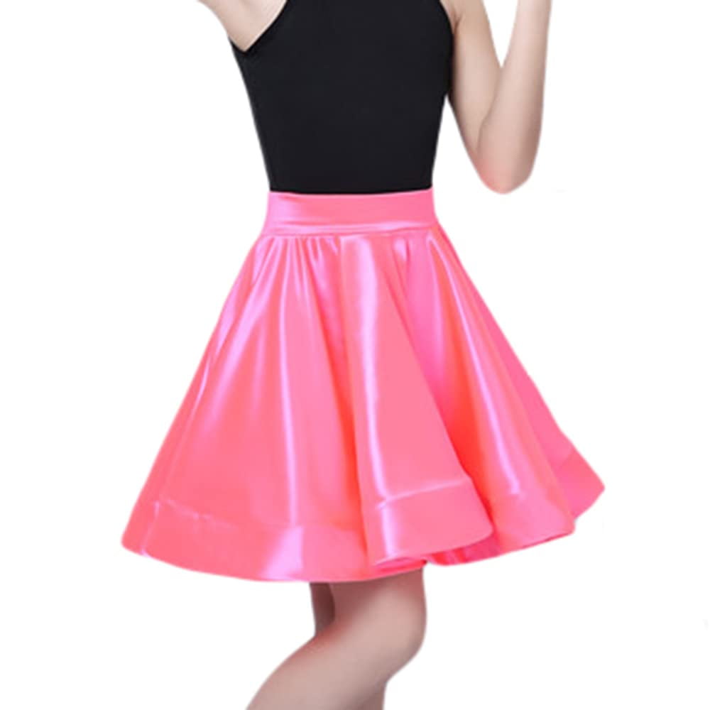 YM YOUMU Girls A-line Latin Dance Skirt Shiny Pleated Swing Dancewear ...