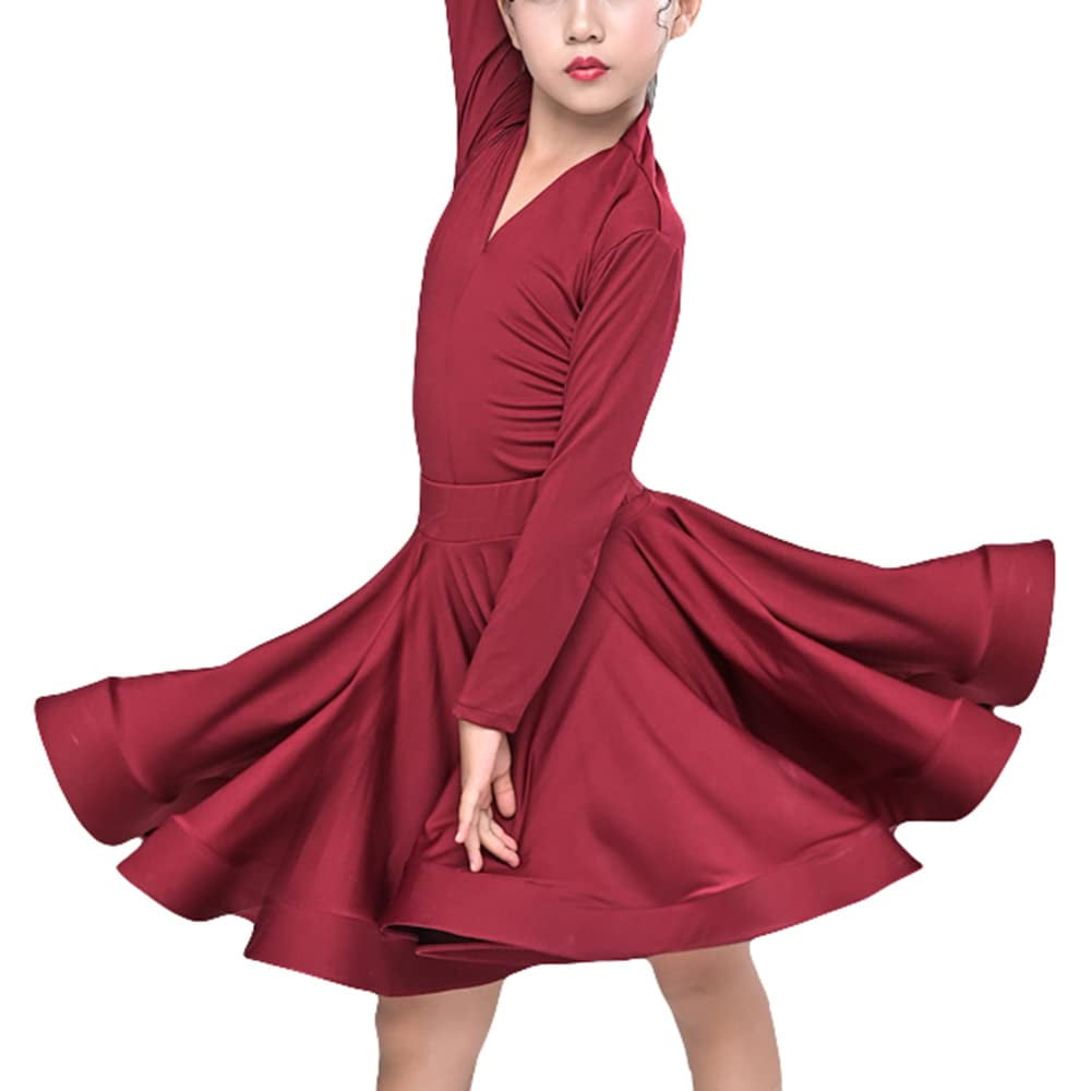 YM YOUMU Girls Latin Dance Dress Long Sleeve Dancewear for Ballroom ...