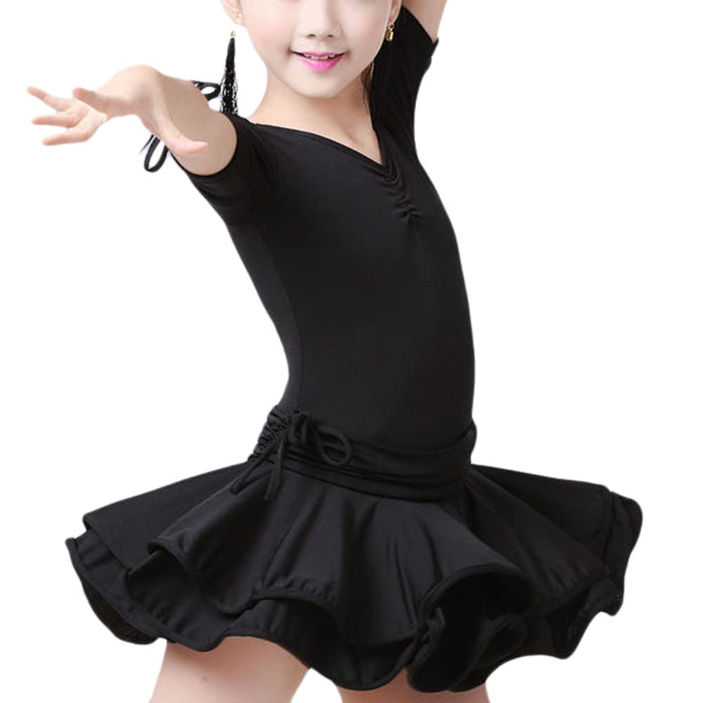 YM YOUMU Girls Latin Dance Dress V-neck Short Sleeve for Ballroom Salsa ...