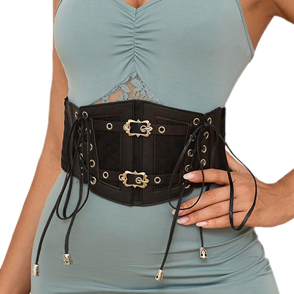YM YOUMU Goth Punk Lace up Waist Corset Belt for Women Faux Leather ...