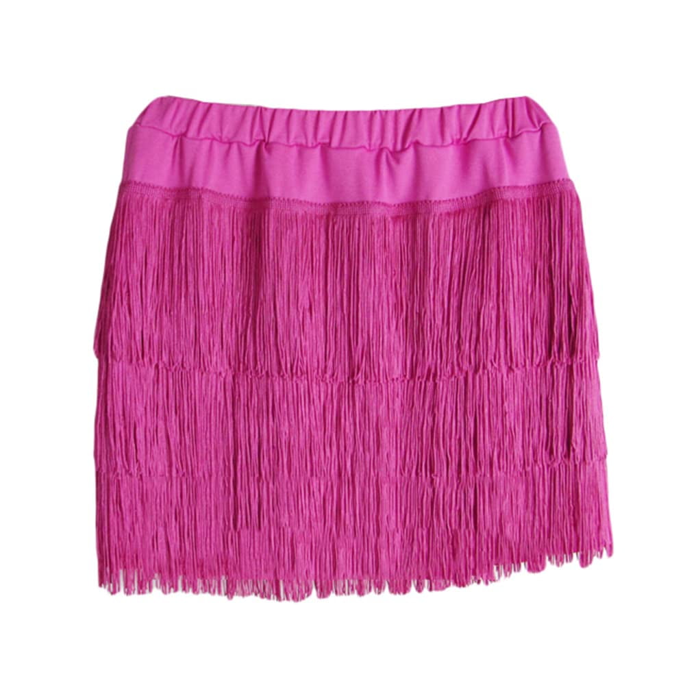 YM YOUMU Kids Girls Tassel Dance Skirt Latin Ballroom Salsa Rumba Mini ...
