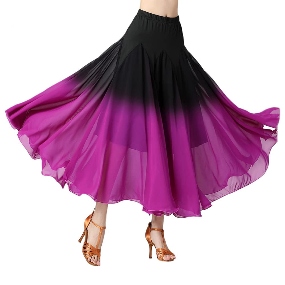 YM YOUMU Women Chiffon Dance Skirt Gradient Color Swing Dancewear for ...