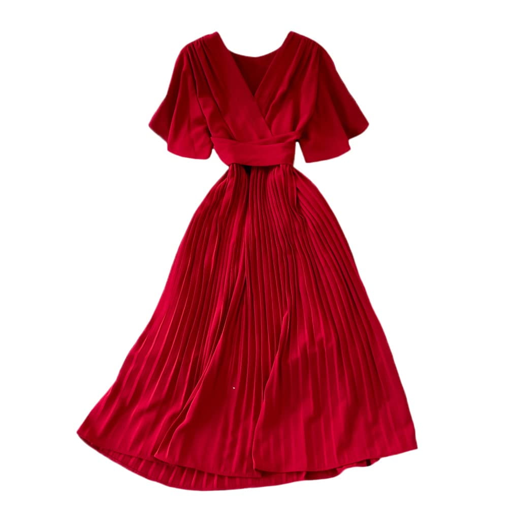 Ym Youmu Women Faux Wrap V Neck Flutter Short Sleeve Tie Waist Elegant