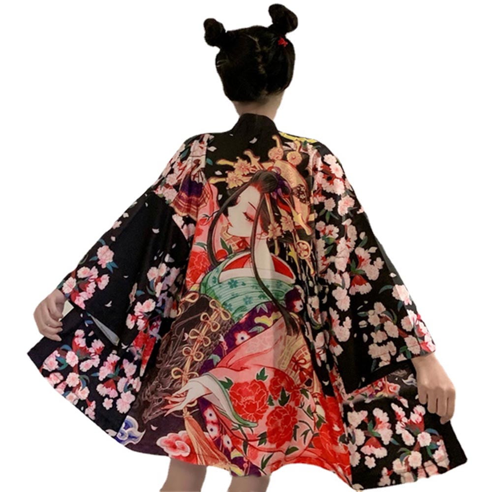 YM YOUMU Women Japanese Kimono Jacket Cardigan 3/4 Sleeve Loose Haori ...
