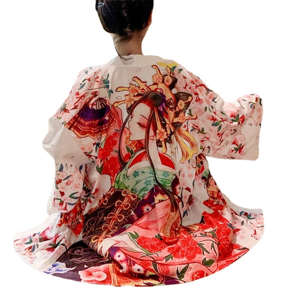 YM YOUMU Women Japanese Kimono Jacket Cardigan 3/4 Sleeve Loose Haori ...