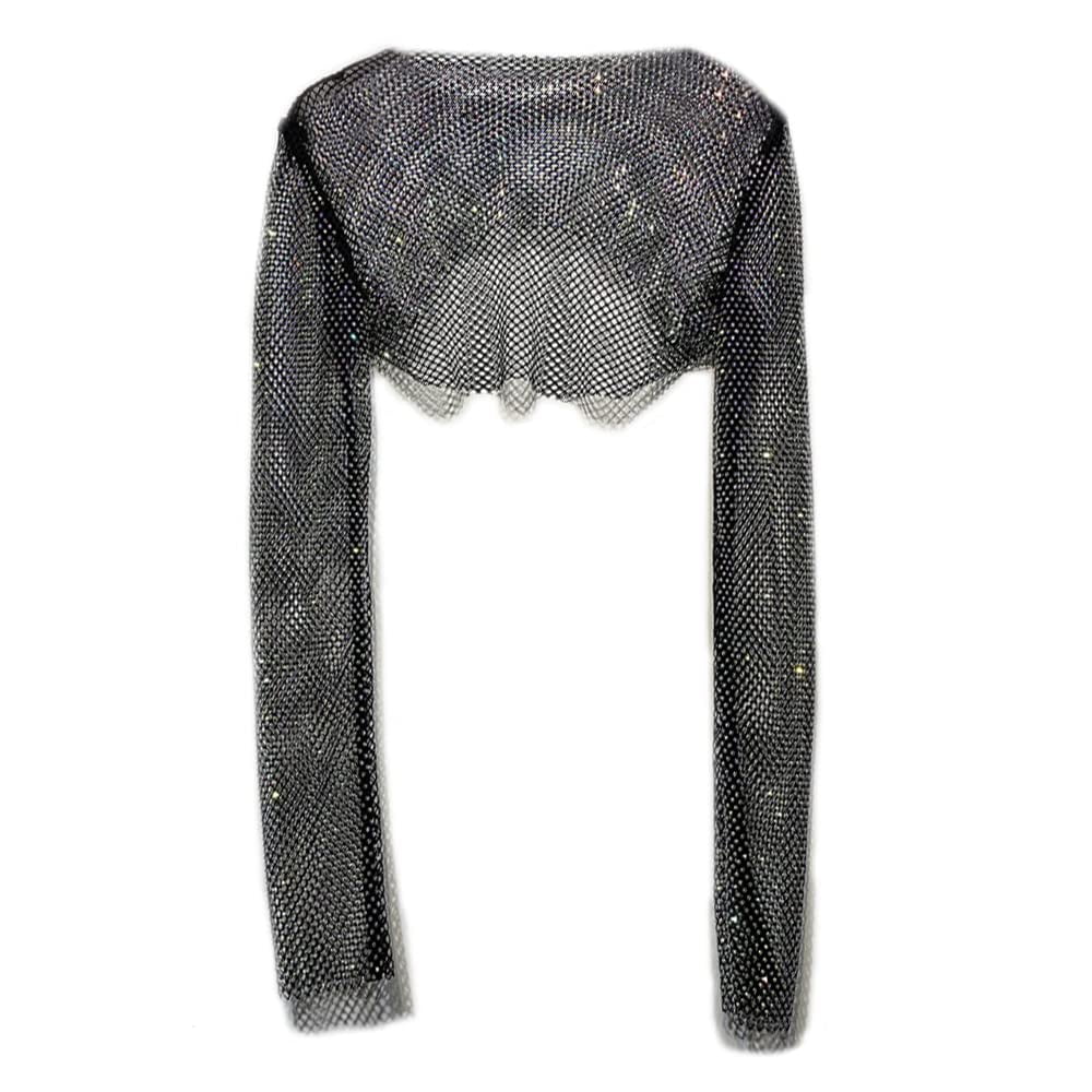 YM YOUMU Women Rhinestone Crystal Crop Tops Mesh Net Sheer Shiny ...