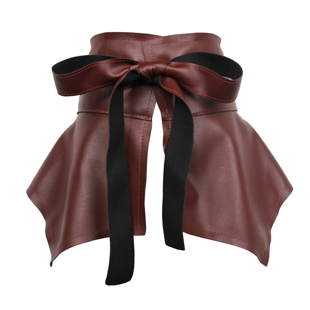 YM YOUMU Women Ruffle Wide Waist Belt Lace-up PU Leather Corset ...
