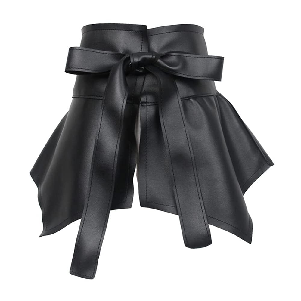 YM YOUMU Women Ruffle Wide Waist Belt Lace-up PU Leather Corset ...