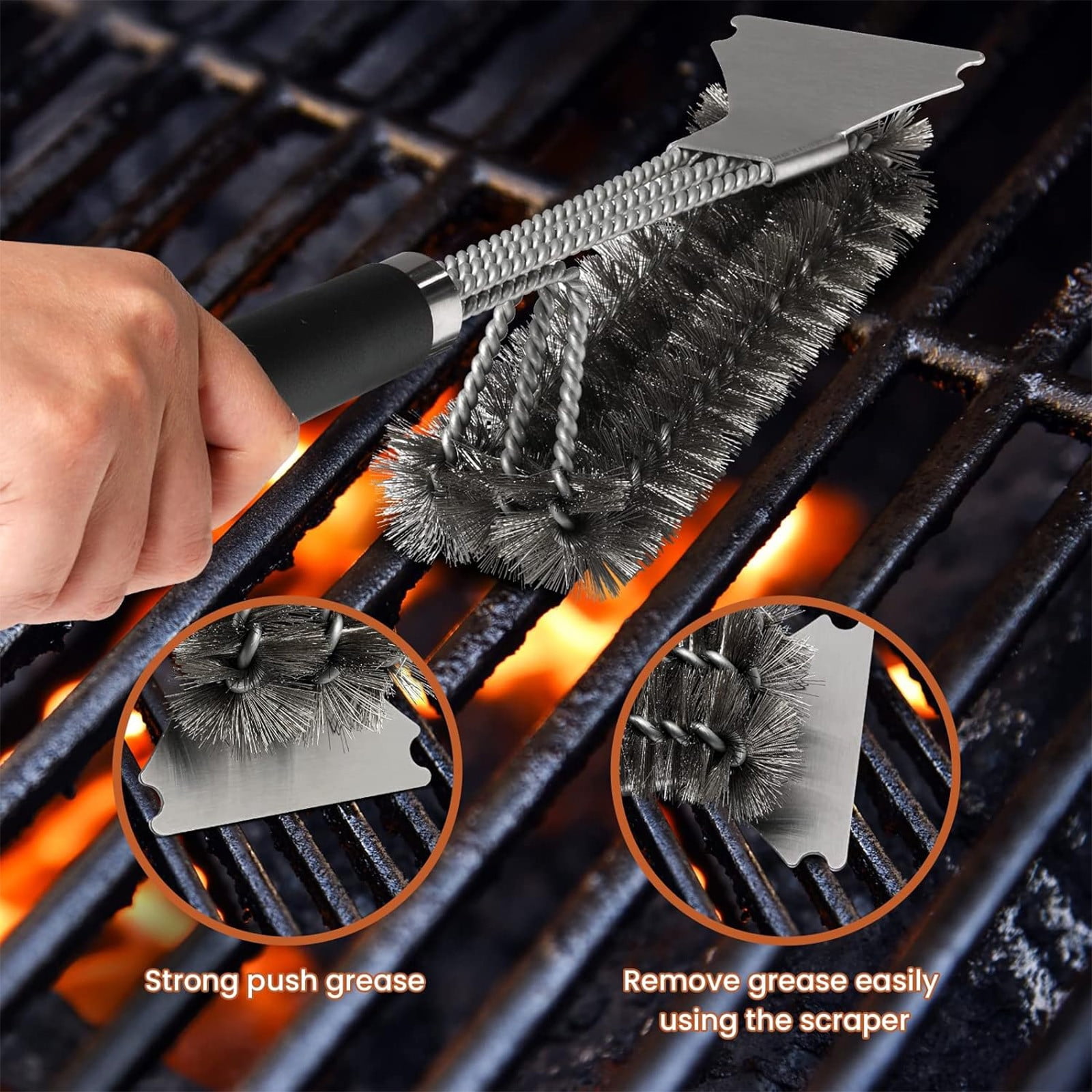 YMARPT Deluxe BBQ Bristles Grill Cleaning Brush Scraper Safe Stainless ...