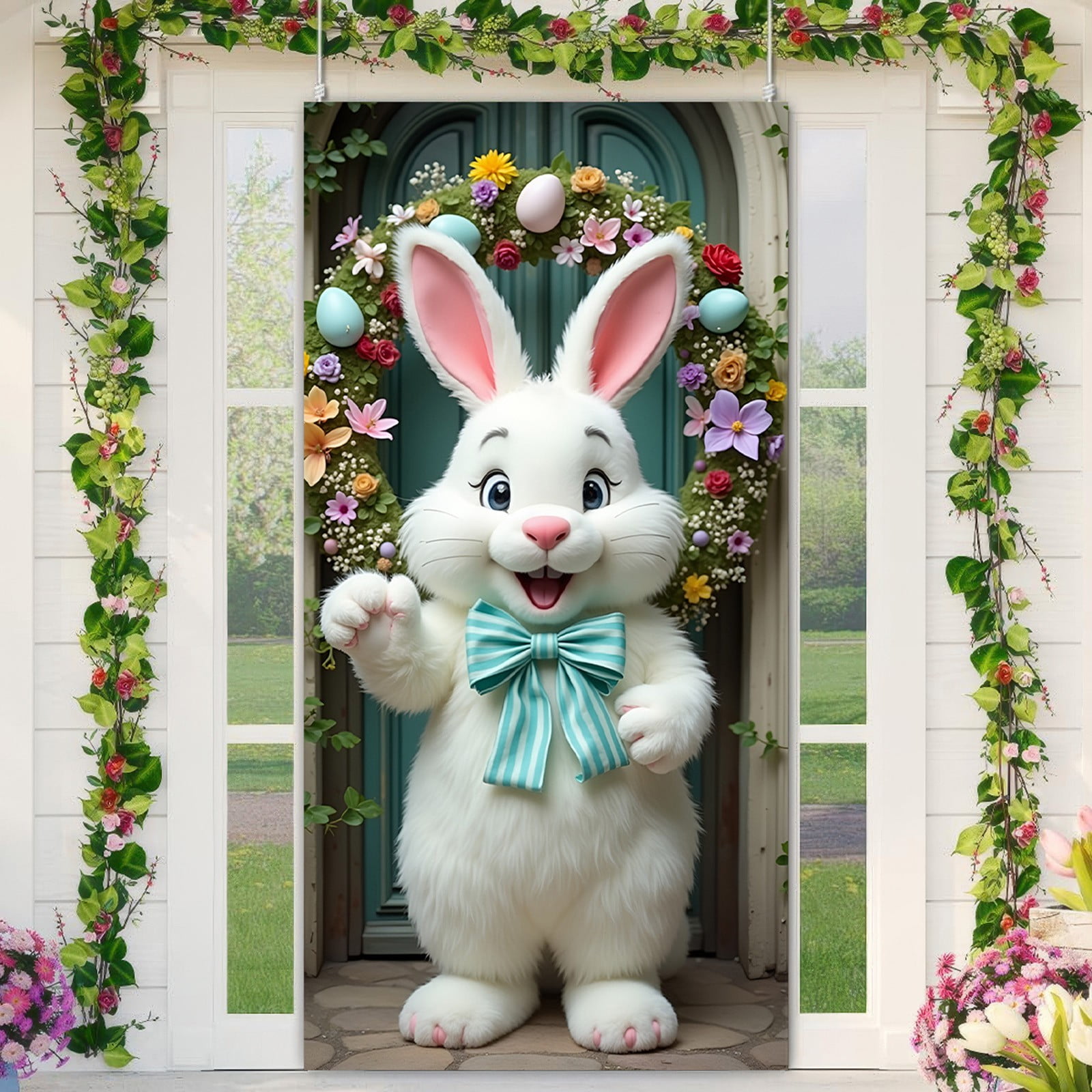 YMARPT Spring Easter Welcome Door Cover Decoration, Easter Bunny Door ...