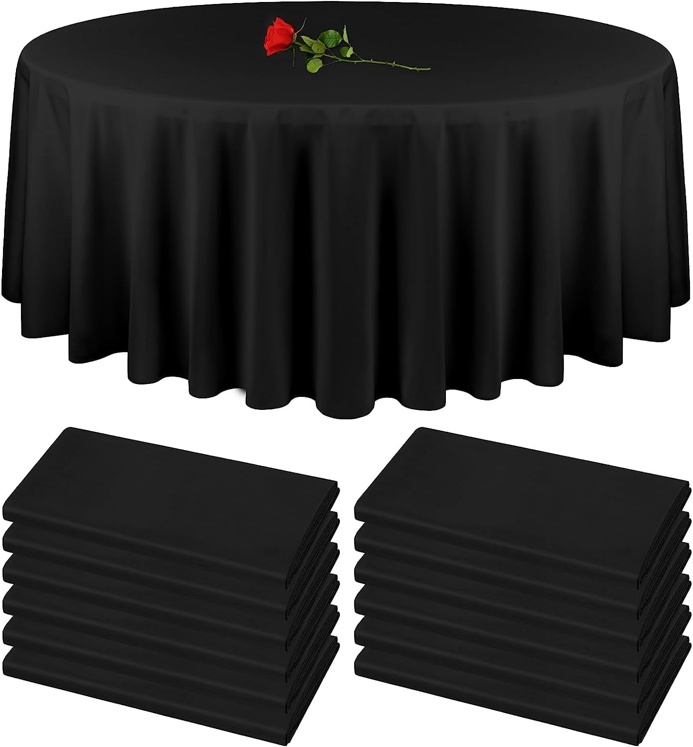 YMHPRIDE 10 Pack 90 Inch Round Polyester Tablecloth, Black, Washable ...
