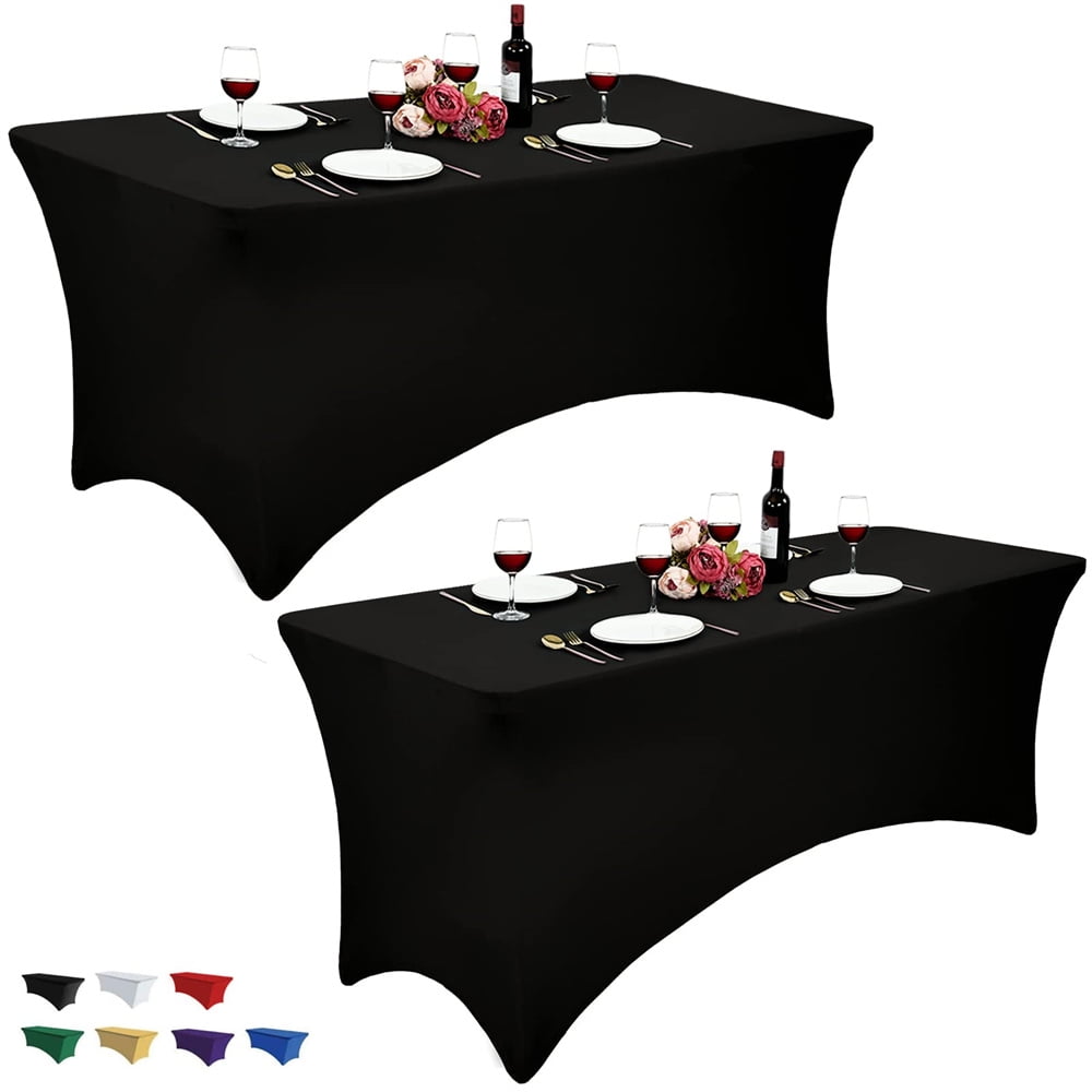 YMHPRIDE 2 Packs Spandex Tablecloth 6ft Polyester Fitted Rectangular ...