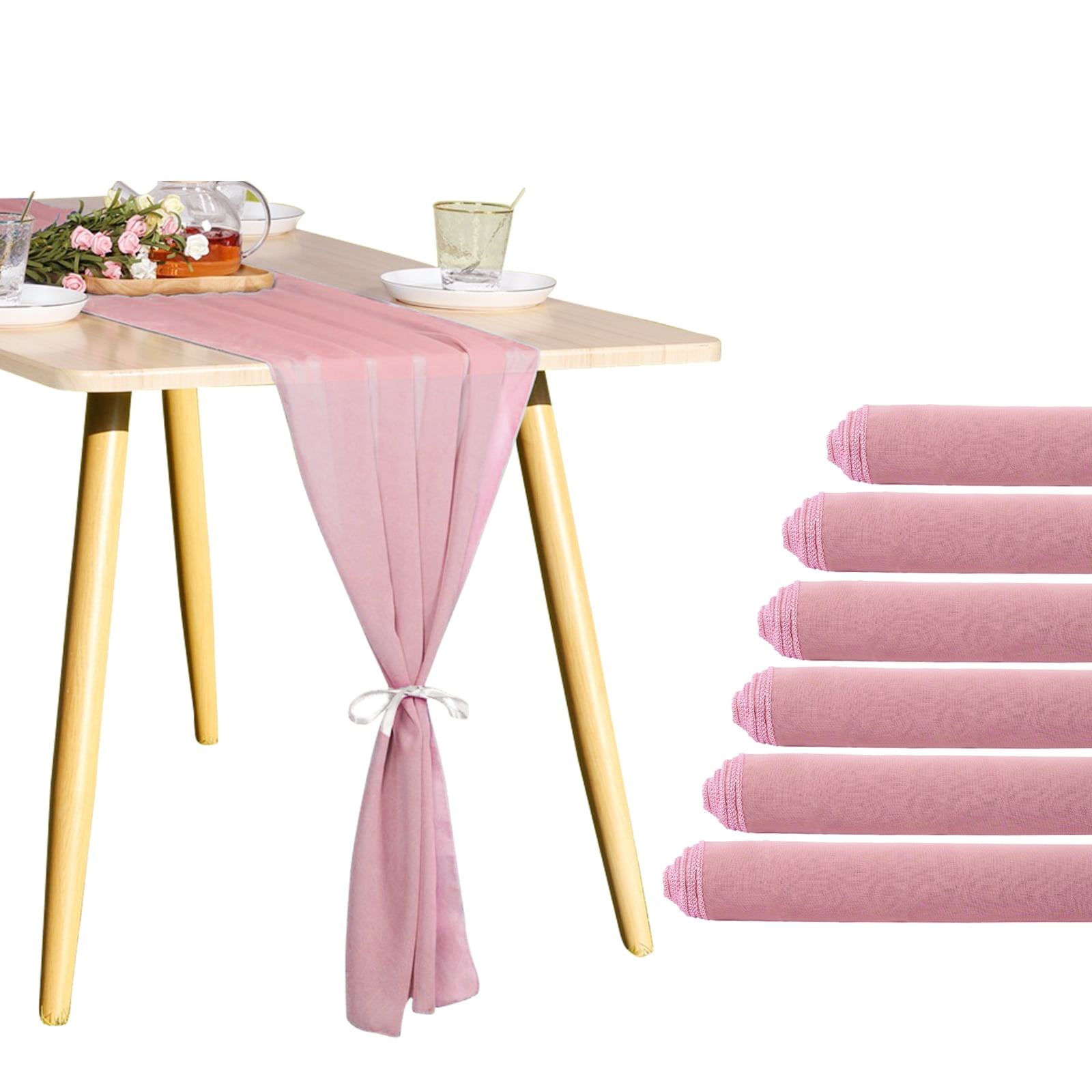 YMHPRIDE 6 PCS Blushing Pink Chiffon Table Runners 28x120 Inches for ...