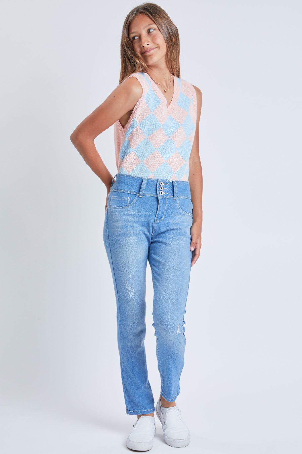 YMI Jeans Girls 3 Button Essential Skinny Jeans With Faux Front Pockets ...