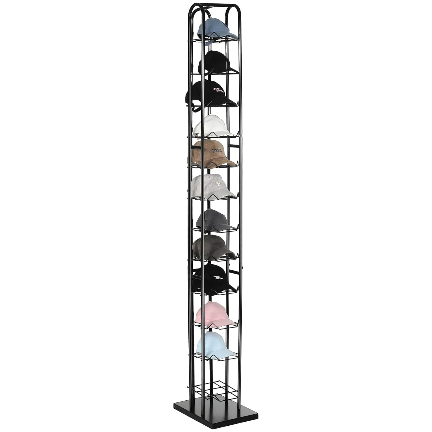 YMJ 78" Black Floor Standing Hat Rack Tower 12 Tier Hat Display Rack ...