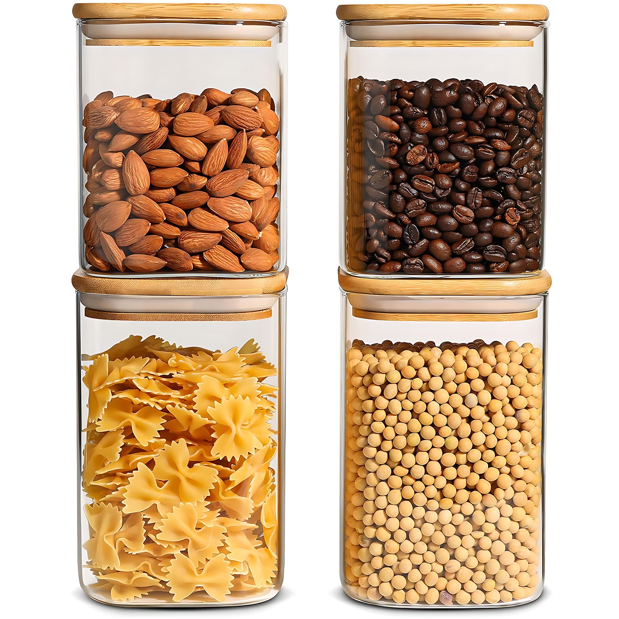 YMMIND Glass Food Storage Jars Set of 4 with Bamboo Lid Airtight Glass ...