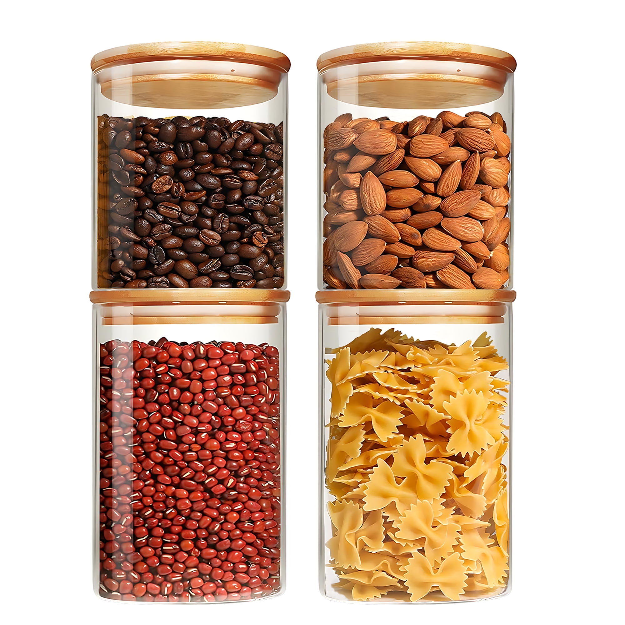 YMMIND Glass Food Storage Jars Set of 4 with Bamboo Lid Airtight Glass ...