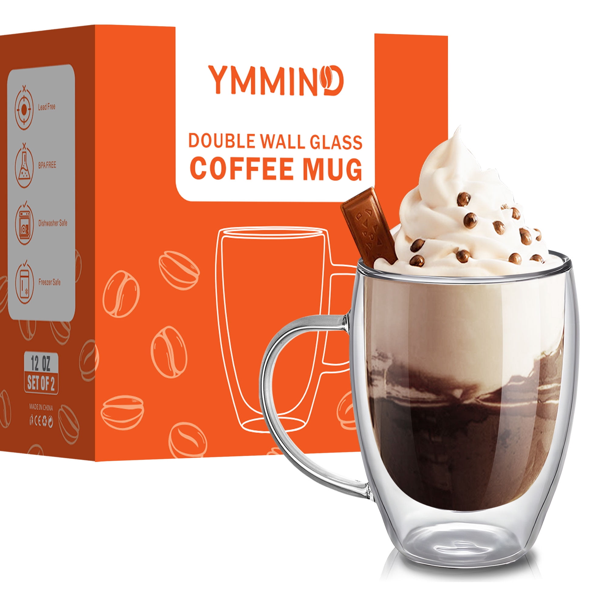 Customer reviews for YMMIND Set of 2 Double Walled Glass Coffee Mugs 12 ...