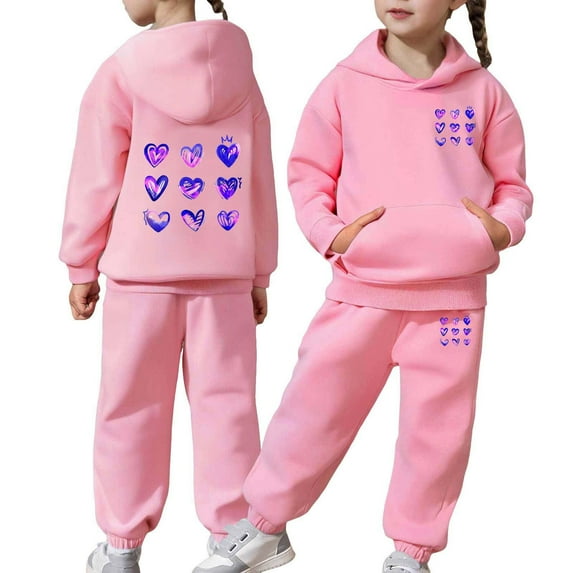 YMNXA Big Child Girls Casual Outfit 2 Piece Long Sleeve Love Heart ...