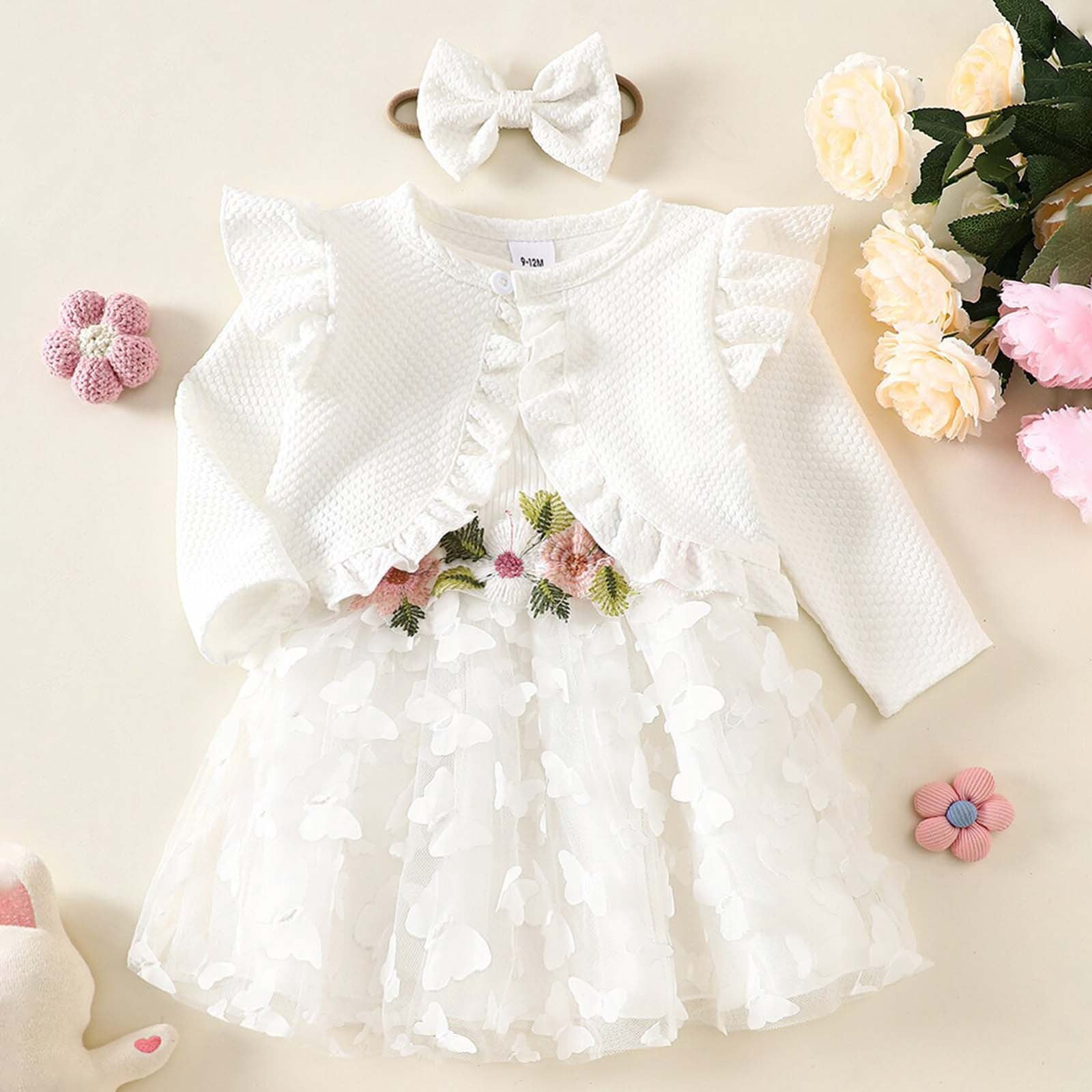 YMNXA Big Child Girls Outfits Floral Design Mesh Dress Detachable Bow ...