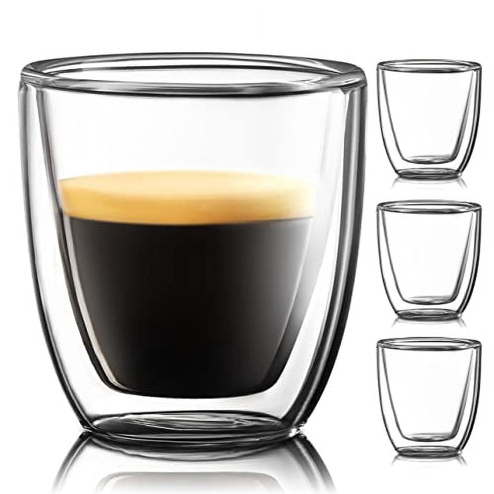 YMTQ Glass Espresso Cups Set of 4 - Double Walled Espresso Cups 2.6 OZ ...