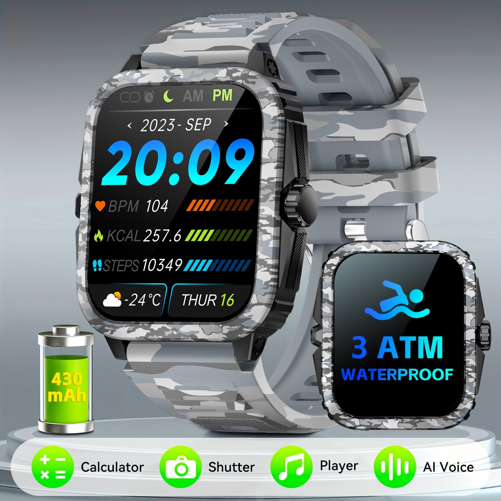 YMTQ Military Smart Watches for Men (Make/Answer Calls) with 3ATM ...