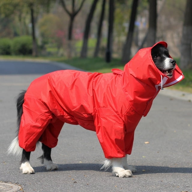 YMTQ Pet Large Dog Raincoat Outdoor Waterproof Clothes Hooded Jumpsuit ...