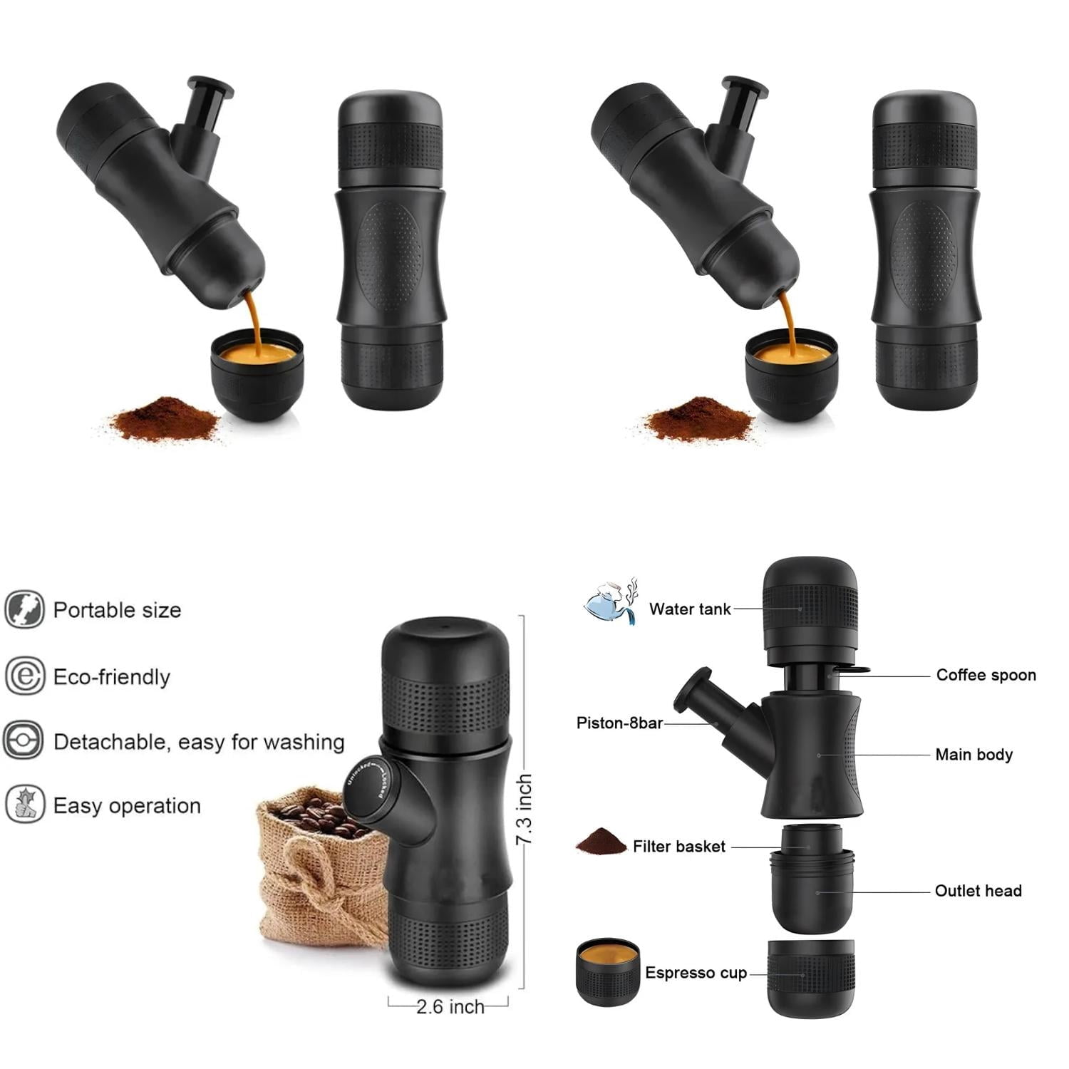 YMTQ Portable Compact Mini Hand Pressure Espresso Machine Perfect ...