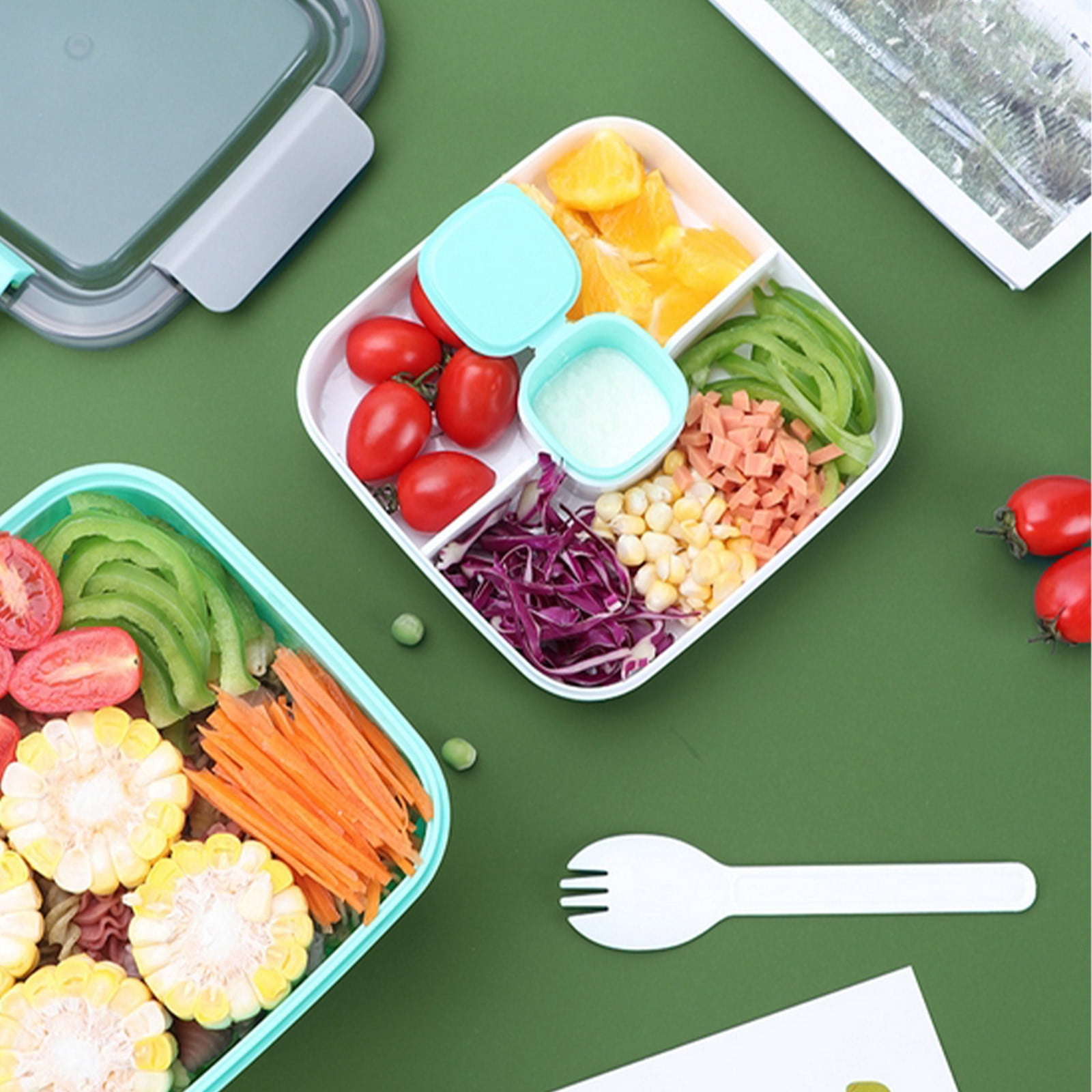 YMUQEIGH Double Layer Plastic Lunch Box Small Compartment Lunch Box ...