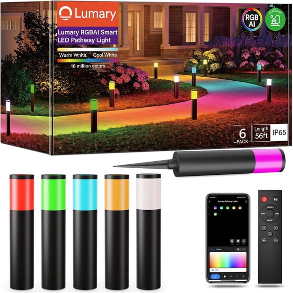 YN 6 Pack Smart Pathway Lights 2100LM, RGBAI/Cool/Warm White, Aluminum ...