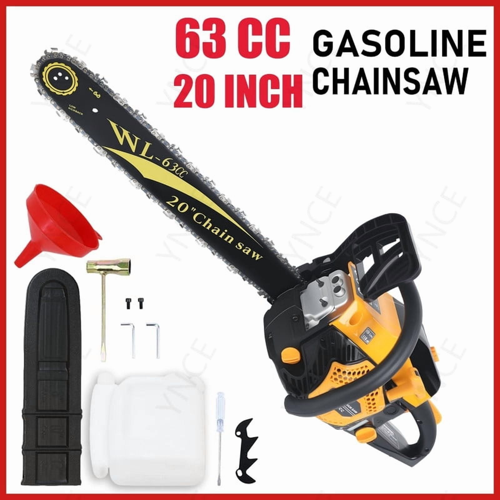 YNCE 2-Cycle 20-Inch Gas Chainsaw | 63cc Cordless Chain Saw for Wood ...