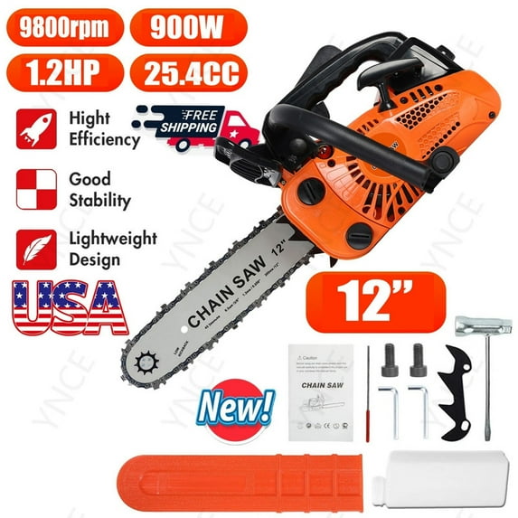 YNCE 25.4cc 2-Cycle Gas Chain Saw, 12 in Gas Powered Chainsaw, Handheld ...