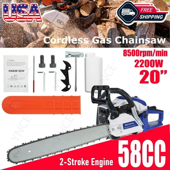 YNCE 63cc Gas Chainsaw, 20 Inch Professional Chainsaw with 2-Cycle ...