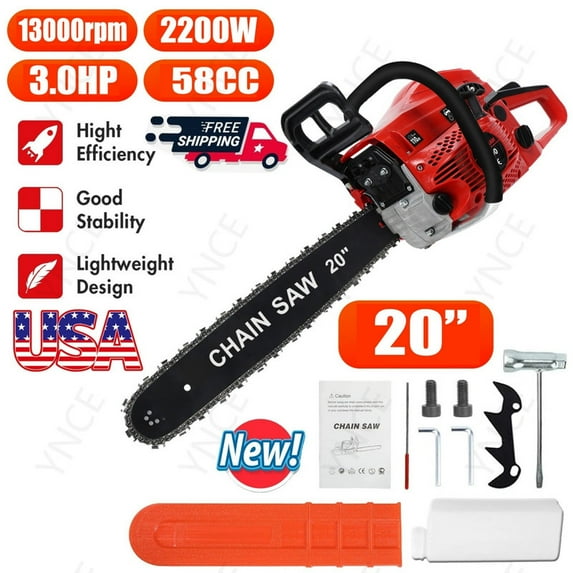 YNCE Gas Chainsaw 20 inch 58cc 3 HP Chain Saws with Automatic Oiler for ...