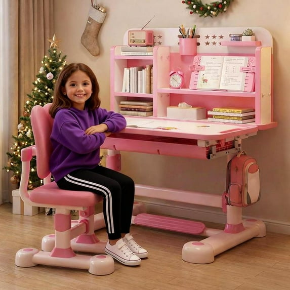 YNCE Kids Study Desk and Chair Set with Tilt Desktop, Multi Functional ...