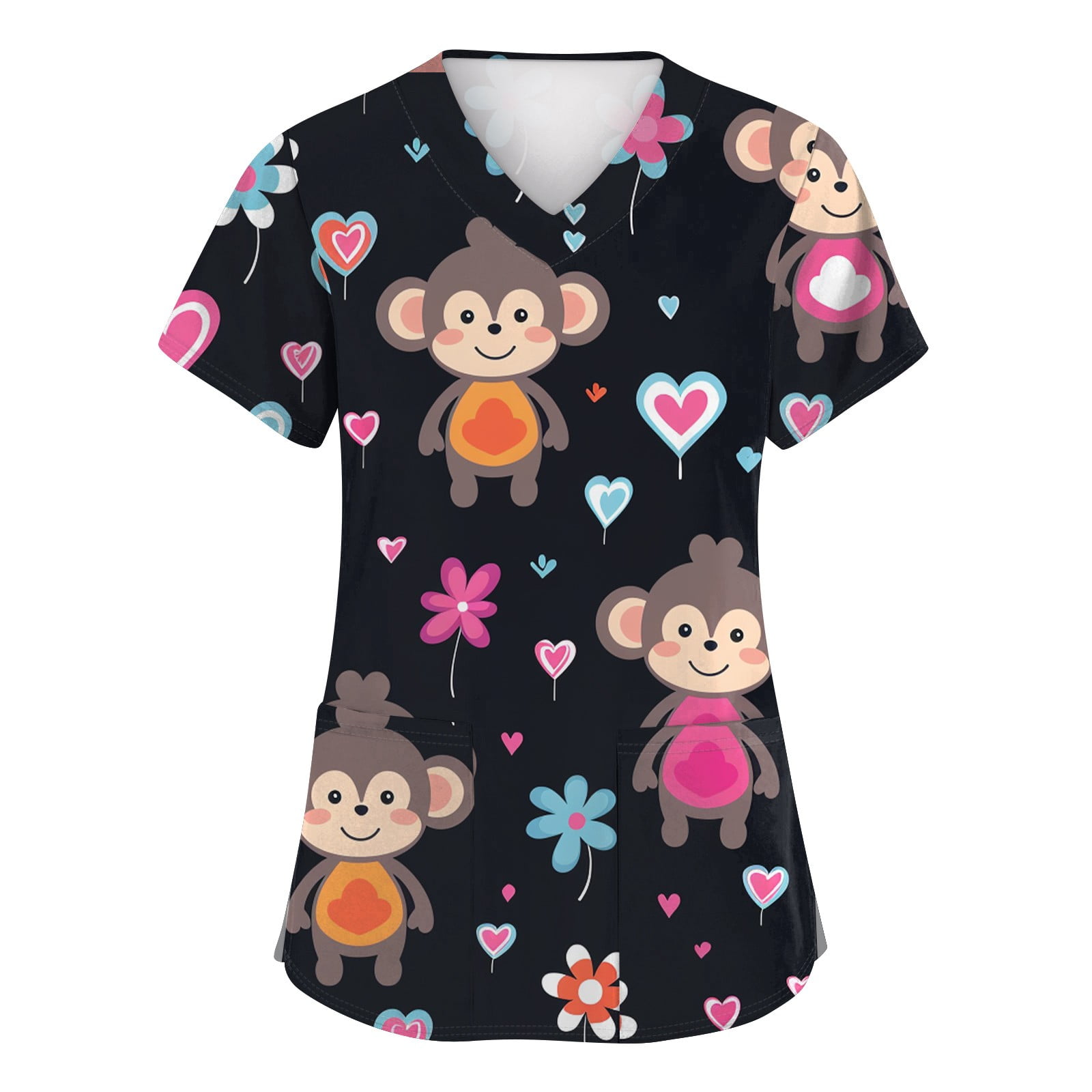 YNGKMEA Animal Scrub Tops Women Short Sleeve Medical Nurse Uniforms ...
