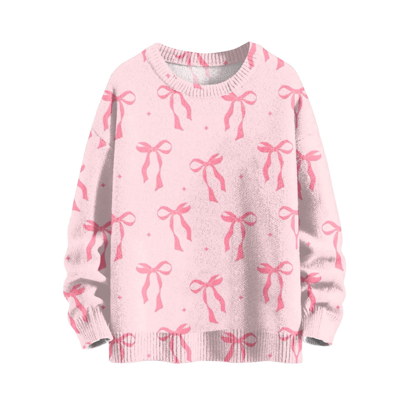 YNGKMEA Bow Sweater for Women Pink Plus Size Crew Neck Valentines Day ...