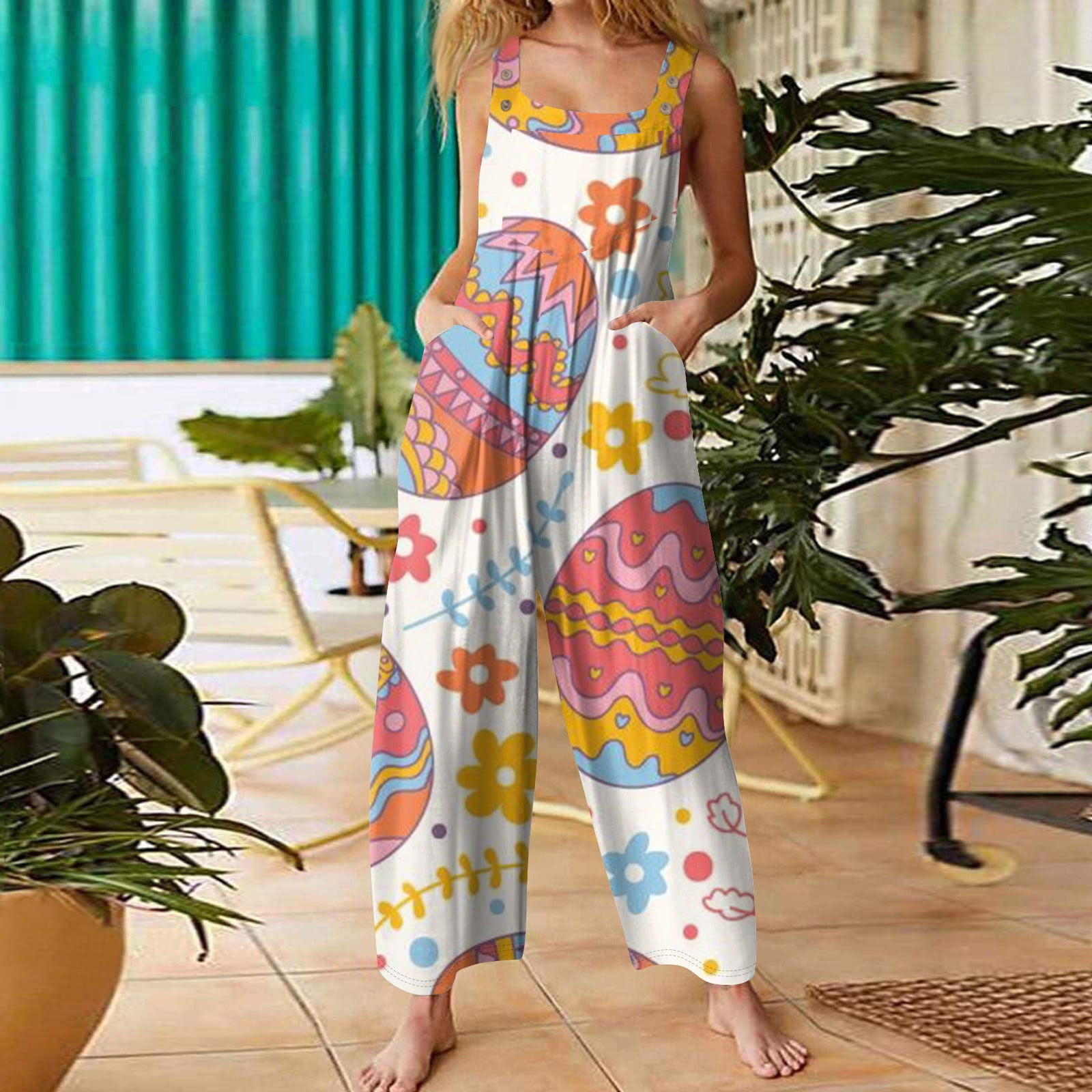 YNGKMEA Easter Sherpa Overalls Women Trendy Linen Adjustable Fit ...