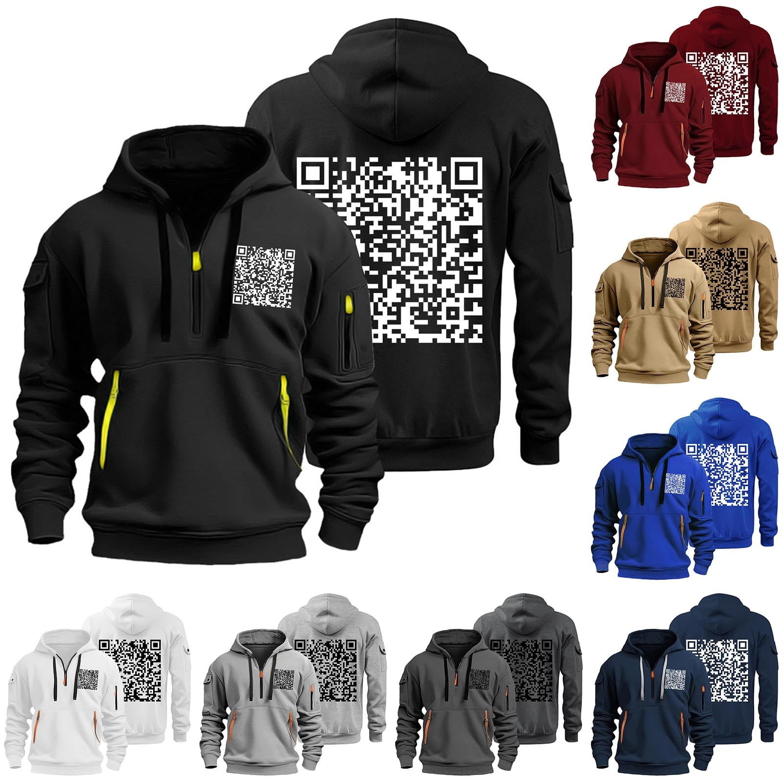 YNGKMEA FU QR code Hoodies for Men Fashion Fu You QR Code Zip-Up ...
