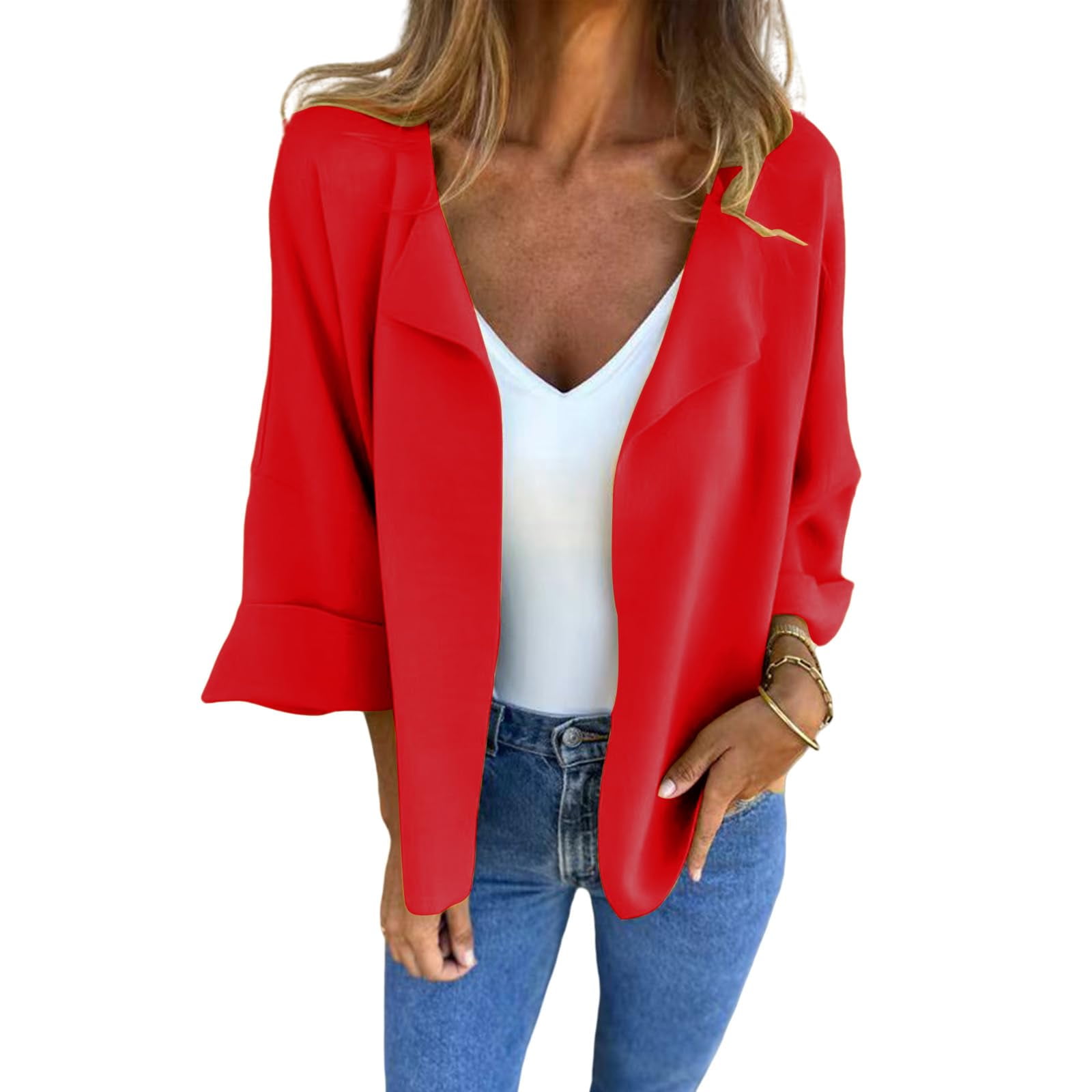 YNGKMEA Faux Suede Jacket Women Cropped Cardigan 3/4 Sleeve Crop Jacket ...