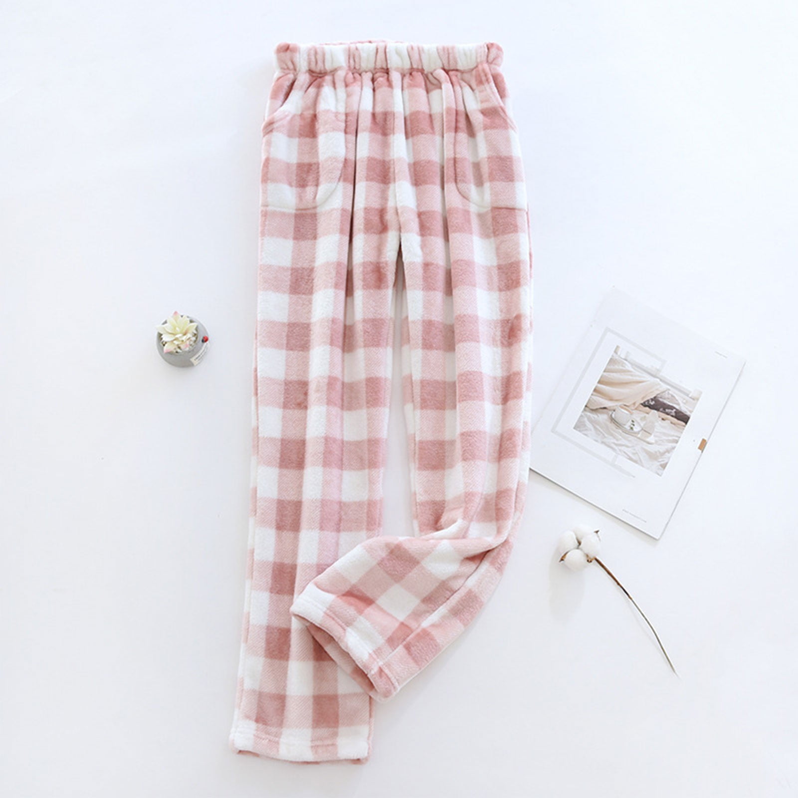 Yngkmea Flannel Pajama Pants Women With Pockets Drawstring Soft Plaid