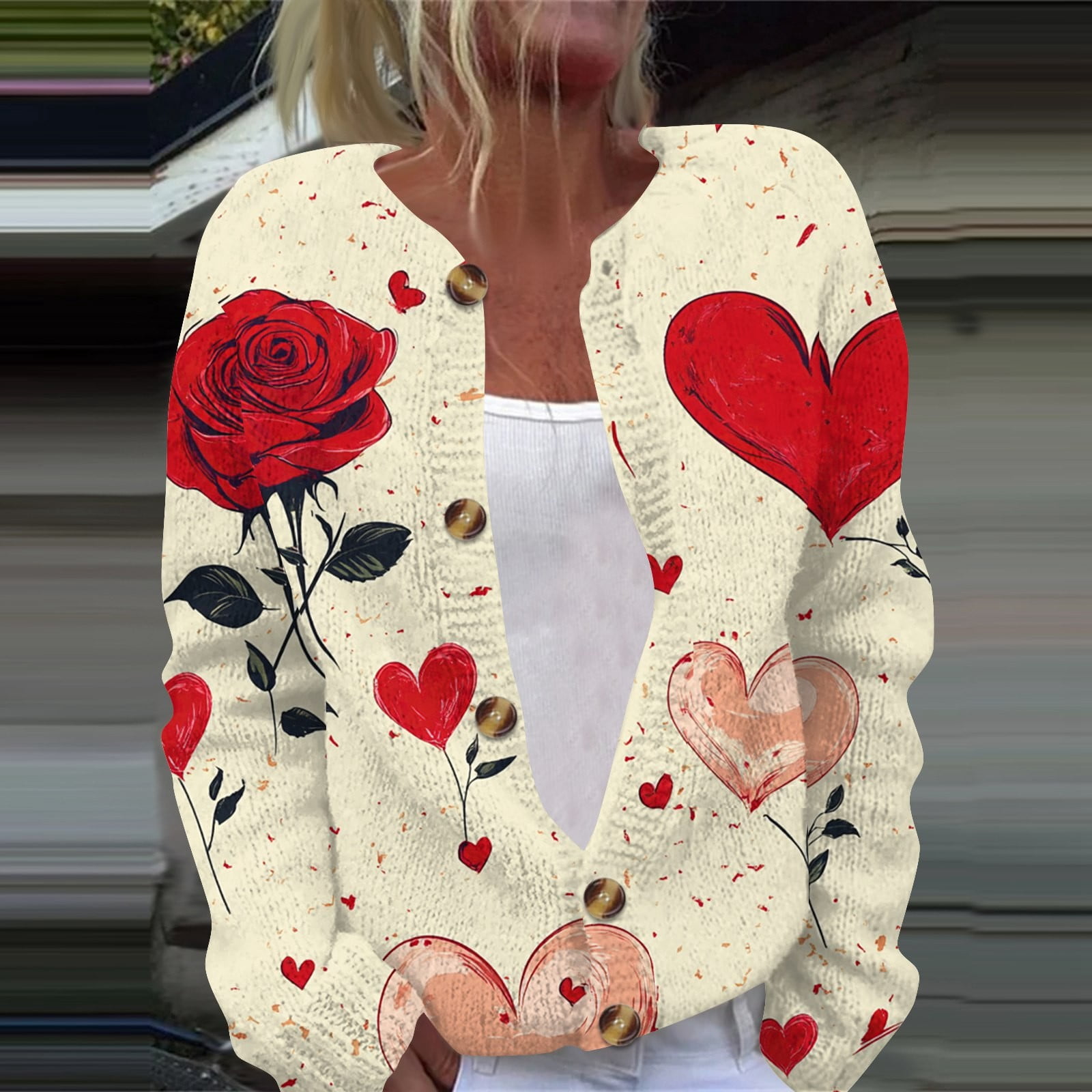 YNGKMEA Heart Cardigans for Women Plus Size Open Front Valentine's Day ...