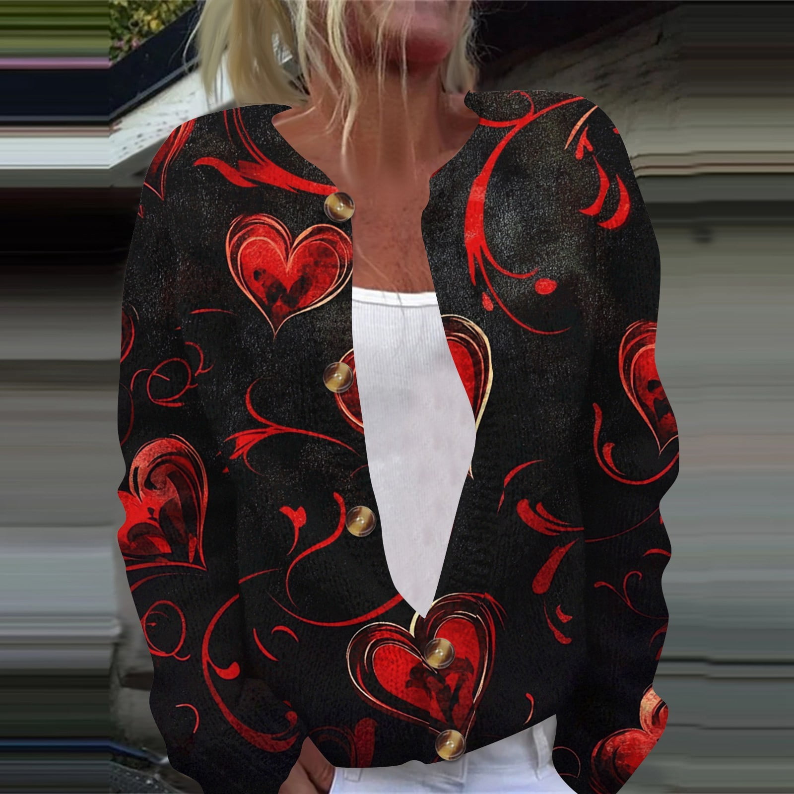 YNGKMEA Heart Cardigans for Women Plus Size Open Front Valentines ...