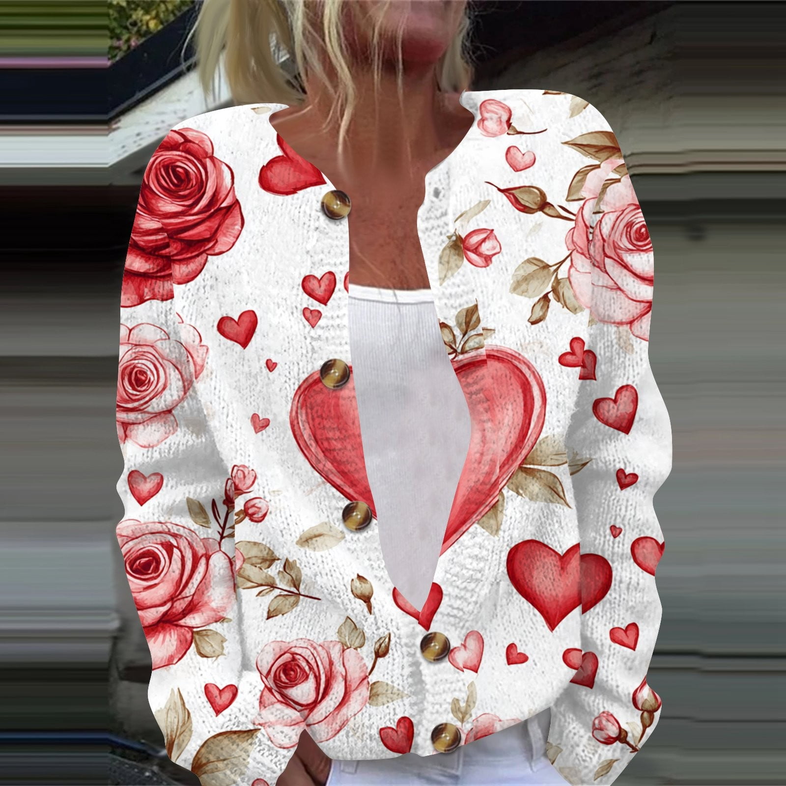 YNGKMEA Hot Pink Heart Sweater for Women Plus Size Open Front Valentine's Day Cardigan Sweater ...